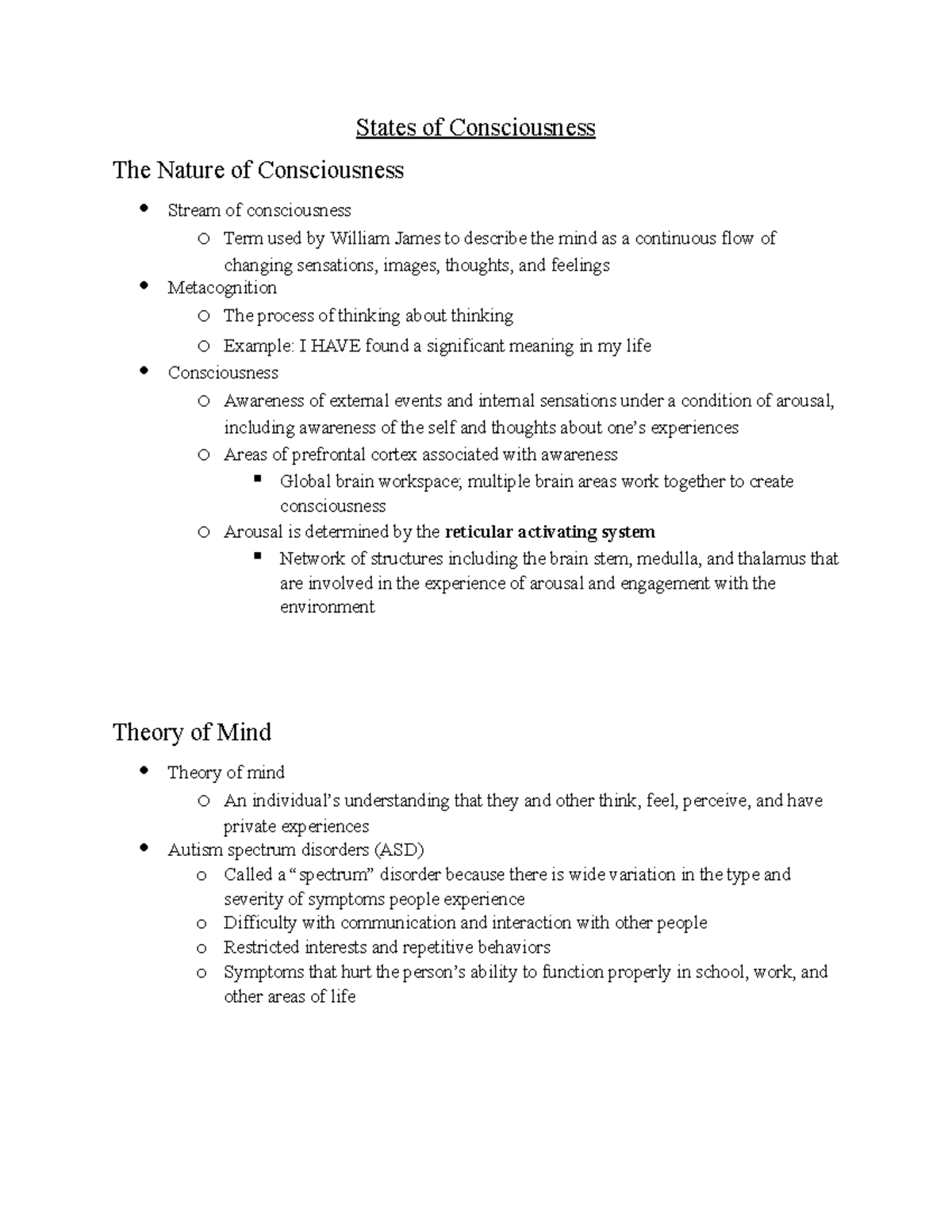 Psychology PSY 101 Chapter 5: States of Consciousness Notes - Studocu