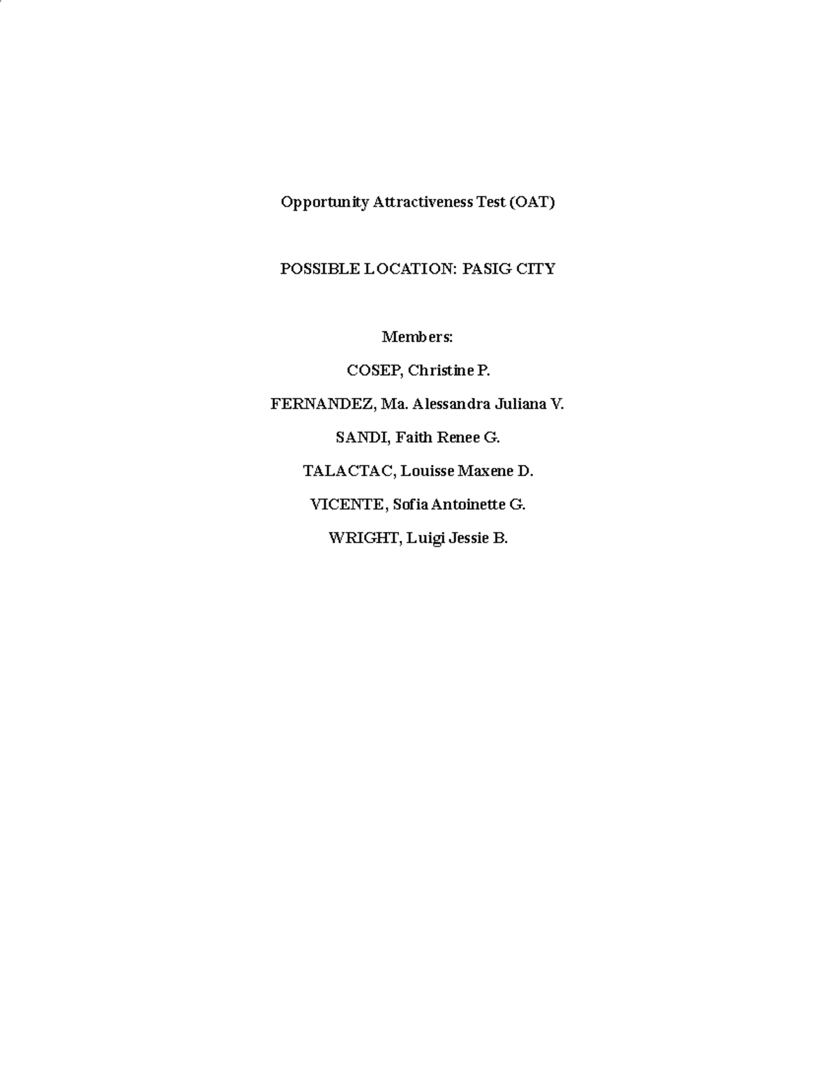 OAT Template - Opportunity Attractiveness Test Assessment Document ...