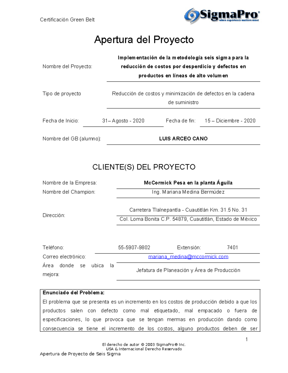 Implementación Seis Sigma para Reducir Costos y Defectos - L. Arceo ...