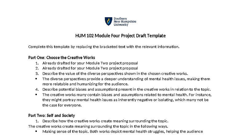 HUM 102 Module Four Project Draft: Exploring Mental Health Perspectives ...