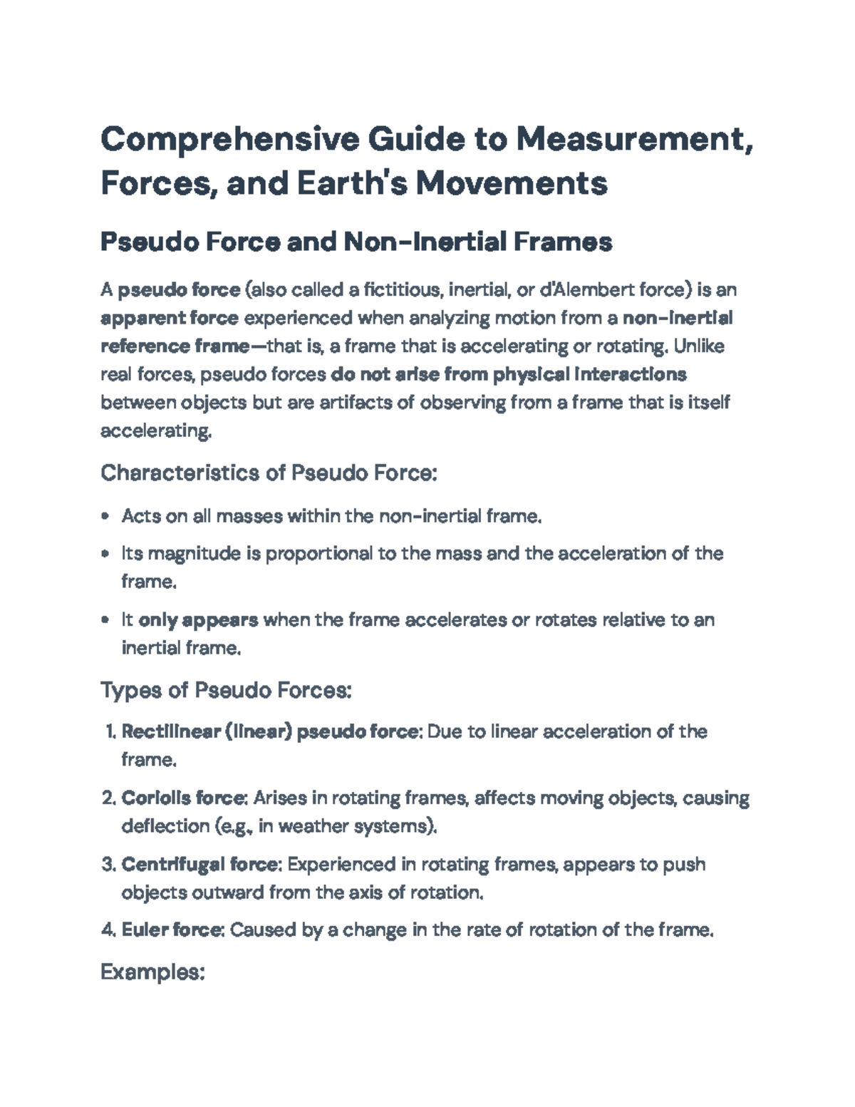 Comprehensive Notes on Forces, Earth's Movements, and Measurements ...