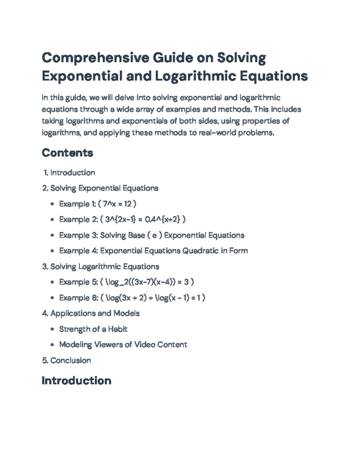 Comprehensive Guide to Solving Exponential & Logarithmic Equations - This includes taking ...