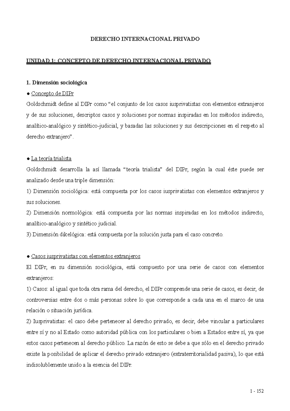 DIPR 1: Concepto y dimensiones del derecho internacional privado - Studocu