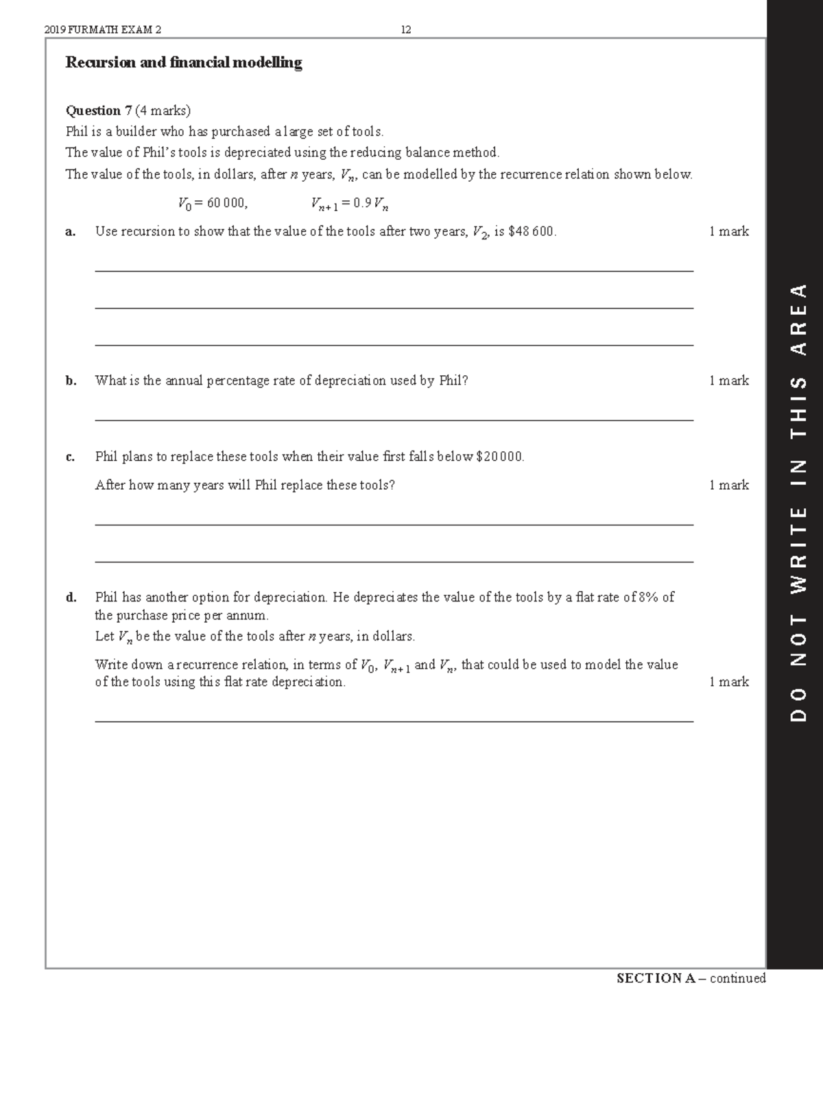 2019 FURMATH EXAM 2: Recursion & Financial Modelling Questions - Studocu