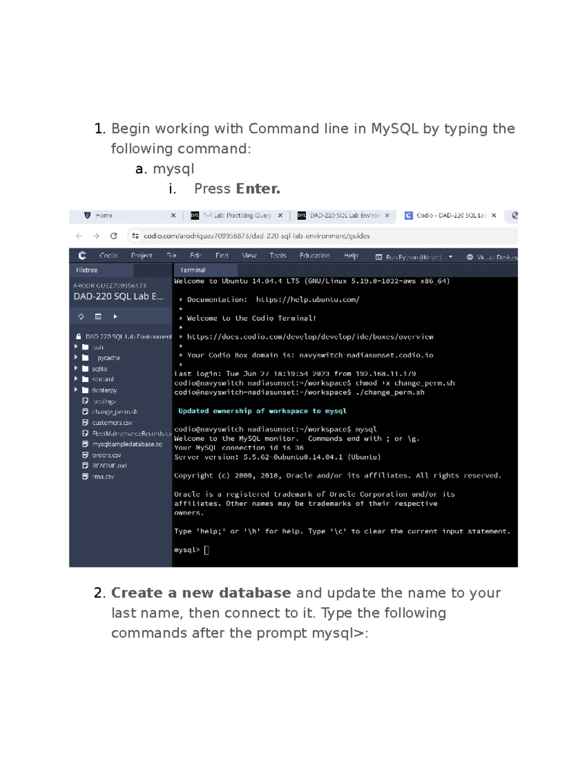 1-4 Lab: Practicing MySQL Query Language in Codio - Studocu