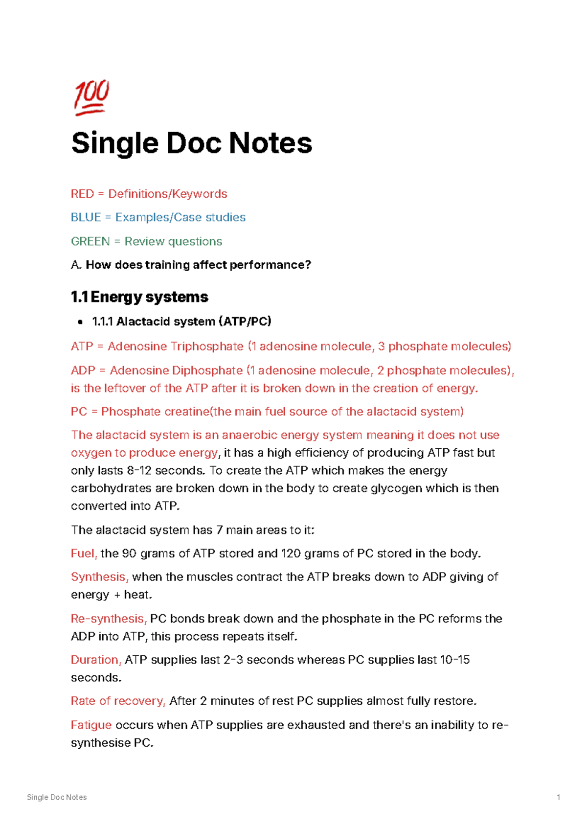 Core 2 Notes PDHPE: Energy Systems, Training Methods & Performance ...
