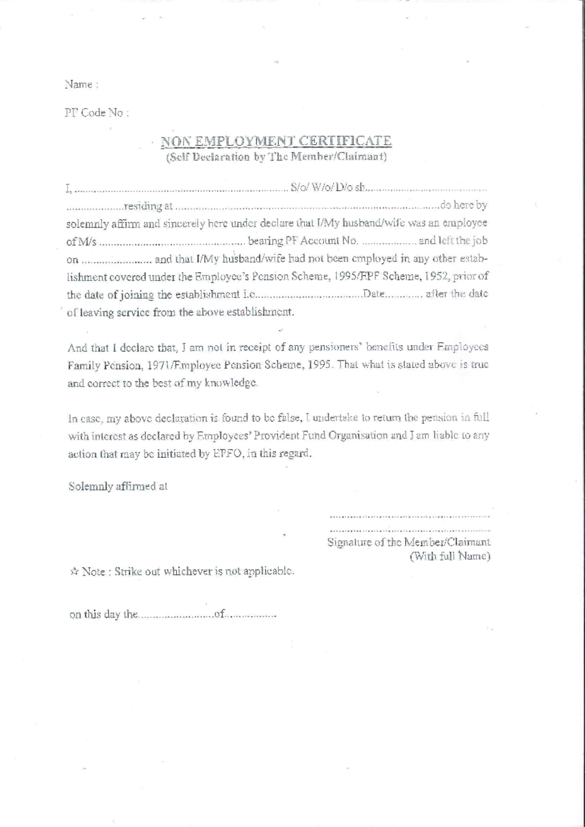 Non-Employment Certificate (Self Declaration) - Studocu