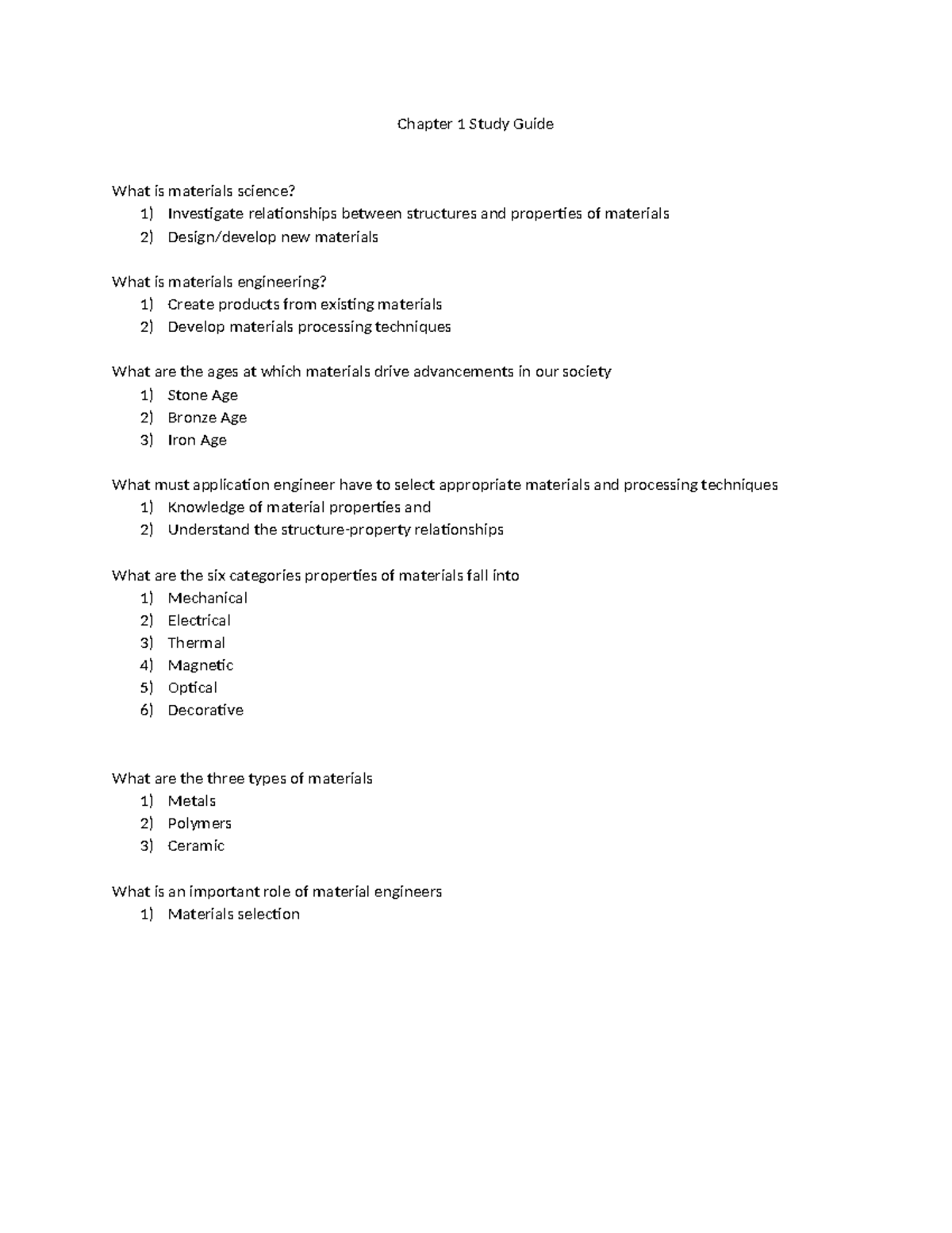 Materials Science & Engineering Study Guide: Key Concepts - Studocu