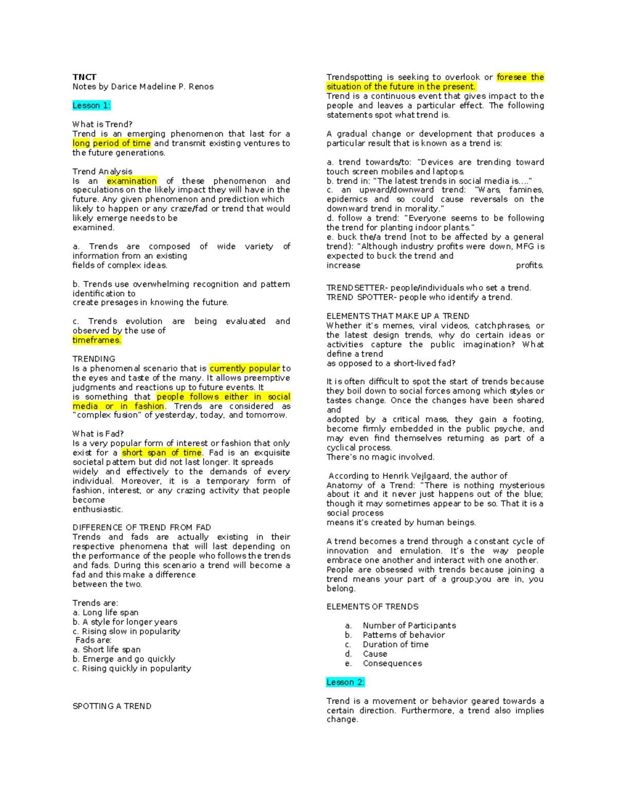 TNCT Lesson Notes: Understanding Trends and Globalization Concepts ...