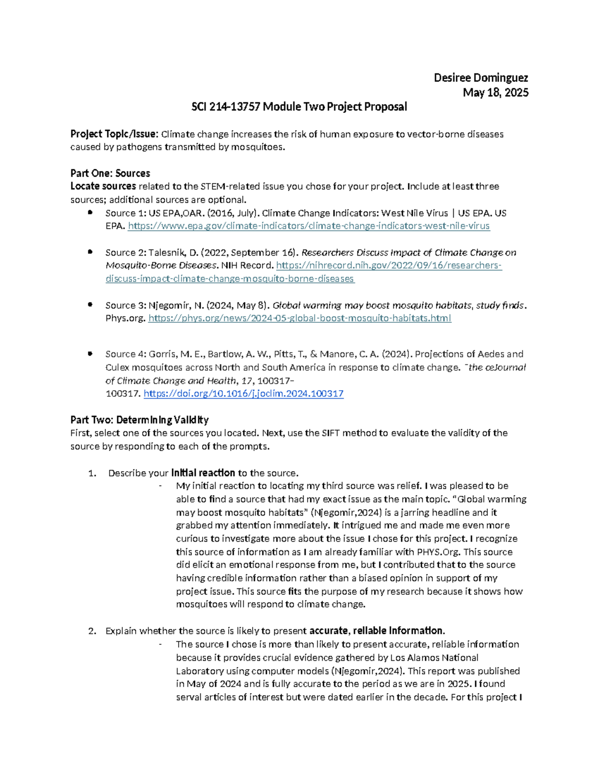 SCI 214-13757 Module Two Project Proposal: Climate Change & Mosquitoes ...