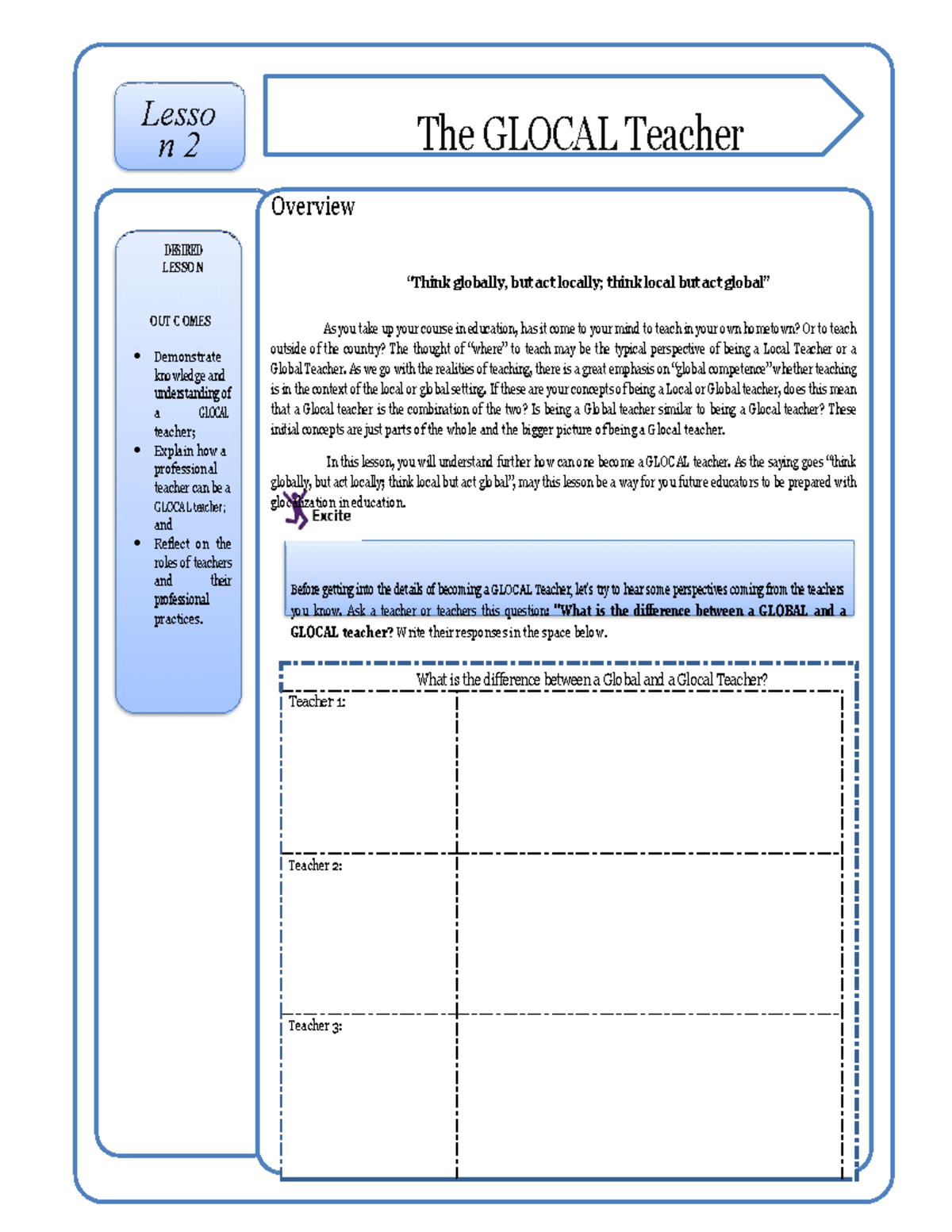 Module 2-Lesson 2: Understanding the GLOCAL Teacher Concept - Studocu