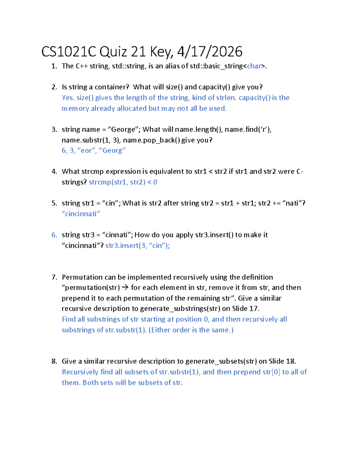 CS1021C Quiz 21 Key - Studocu