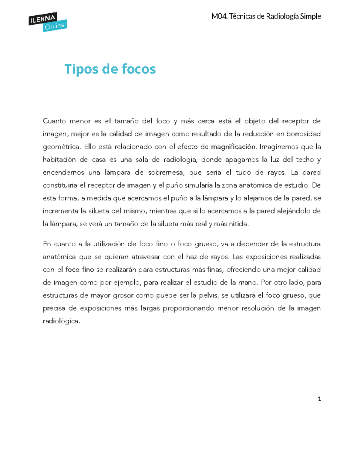 Tipos de Focos en Radiología Simple - M04 Técnicas de Rad. - Studocu