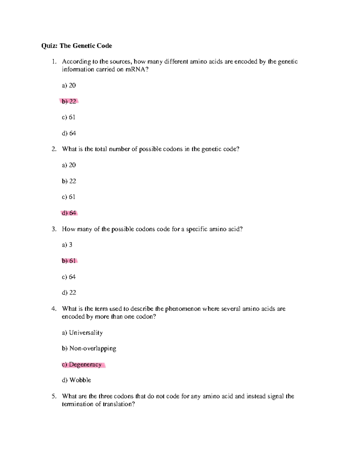 Genetic Code Quiz: Key Concepts and Questions - Studocu