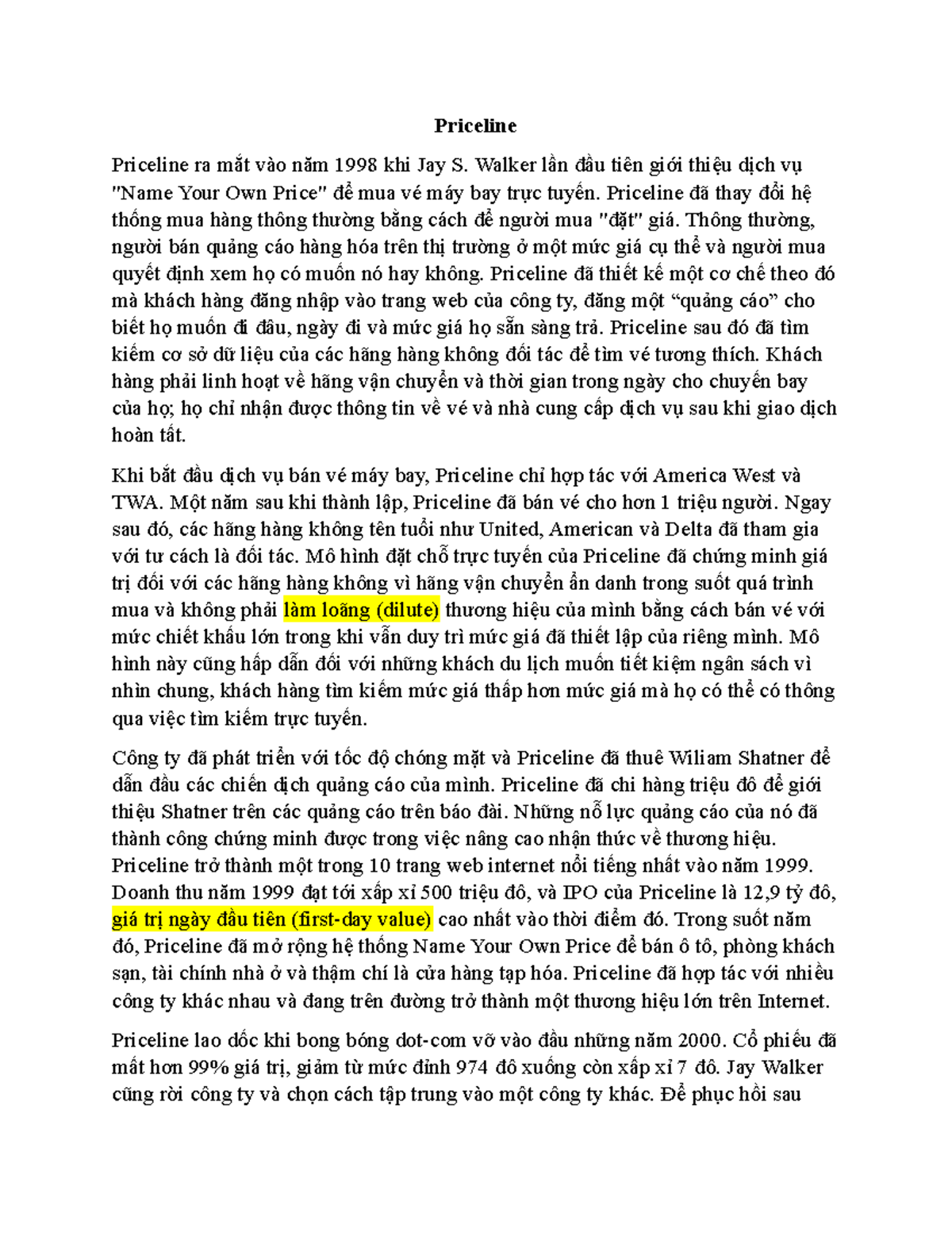 Nghiên cứu về Priceline: Lịch sử và Chiến lược Kinh doanh - Studocu