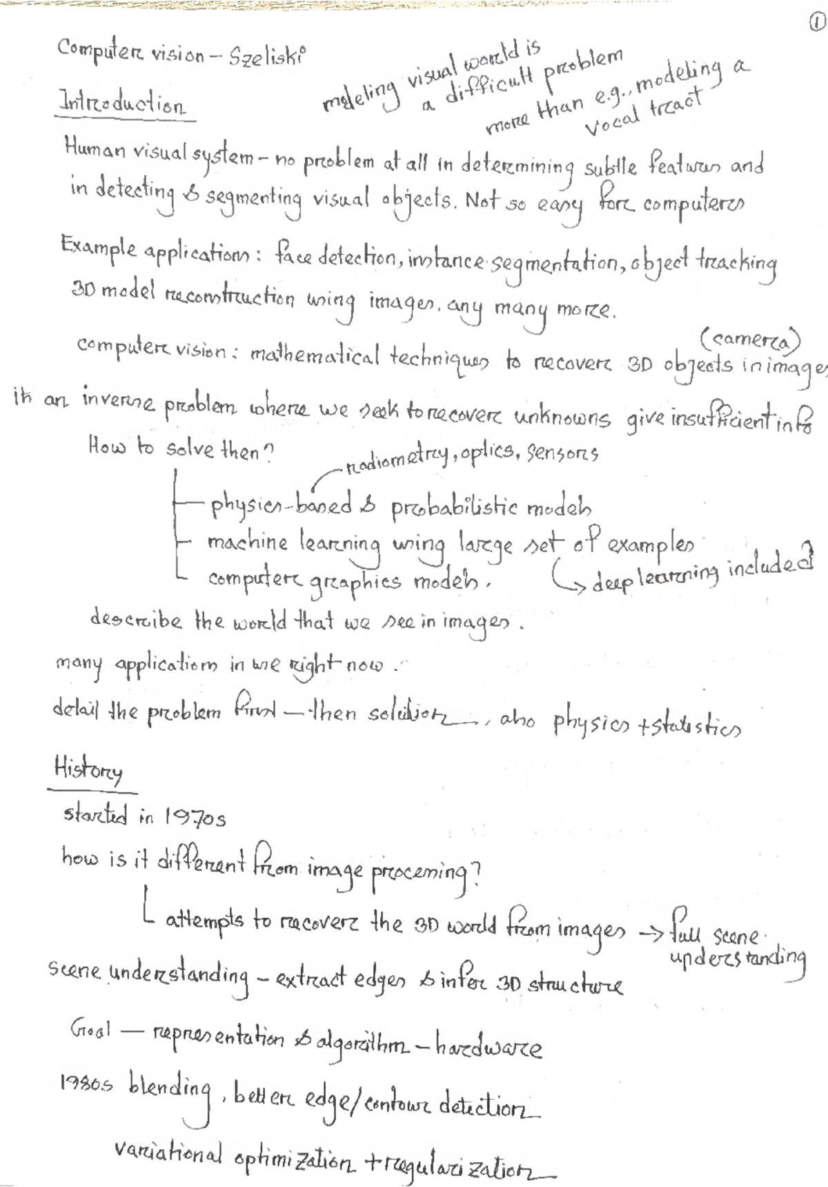 L01 - Computer Vision: Introduction to 3D Modeling and Techniques - Studocu