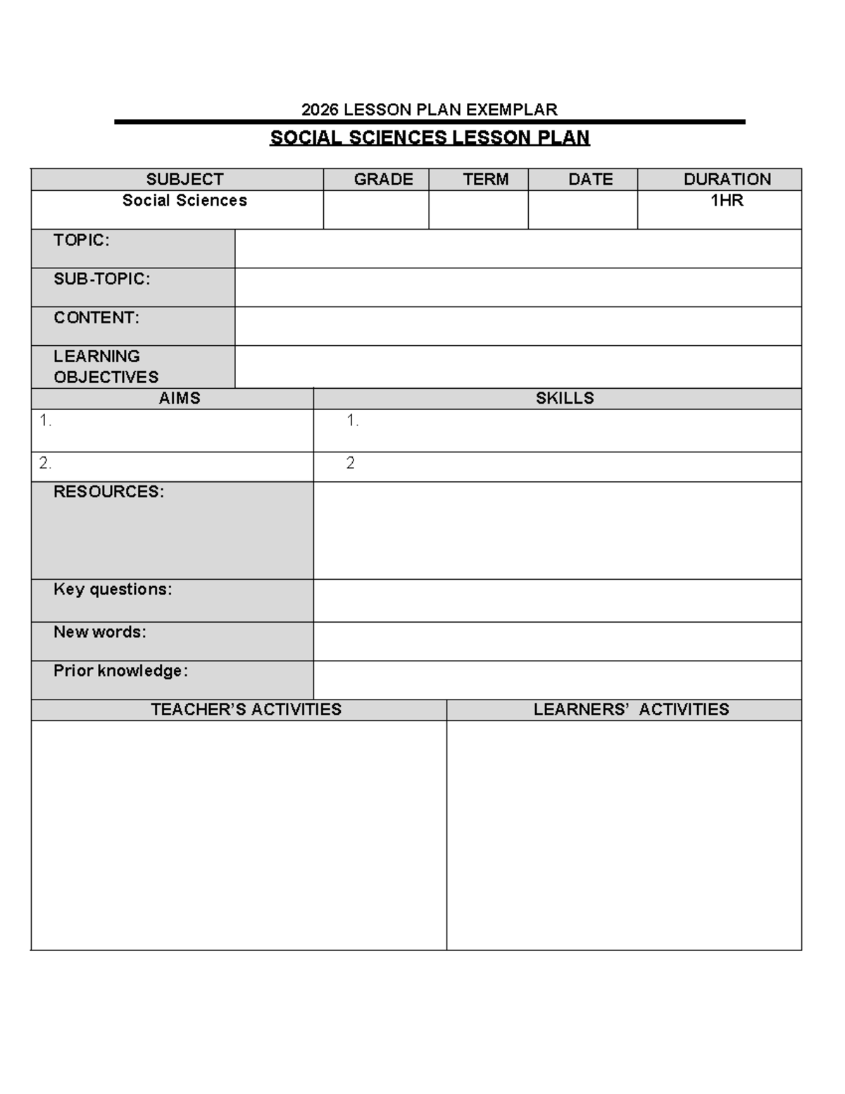 2026 Lesson PLAN Exampler - Social Science - 2026 LESSON PLAN EXEMPLAR ...