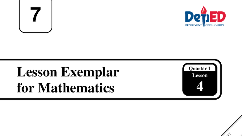 Q1 LE Mathematics 7 Lesson 4 Week 4 - 7 Lesson Exemplar for Mathematics ...