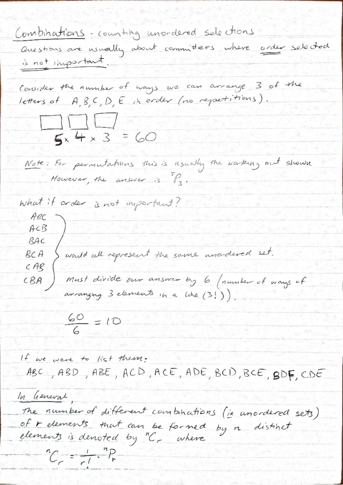 Combinations 1 - Notes/questions to practice and consolidate knowledge ...