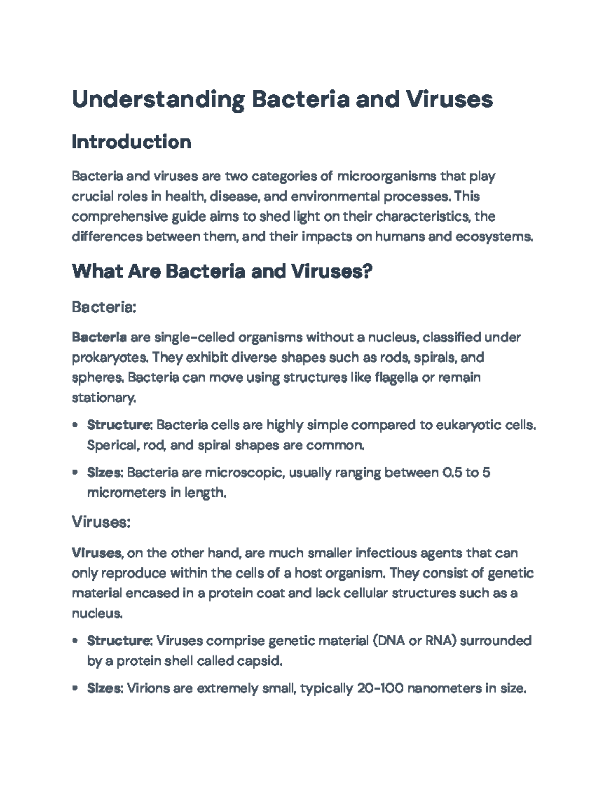 Understanding Bacteria and Viruses: Characteristics and Impacts ...
