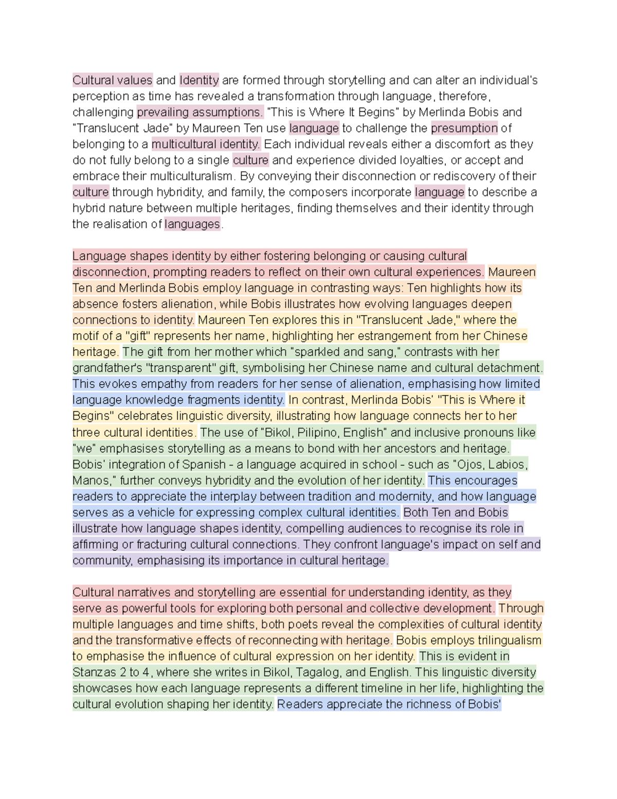 Module A - Language, Identity & Culture Essay Analysis - Studocu