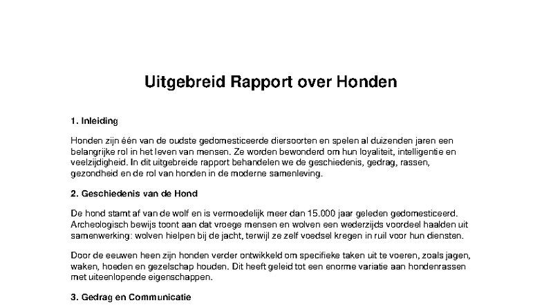 Uitgebreid Rapport over Honden: Geschiedenis, Gedrag en Zorg - Studeersnel