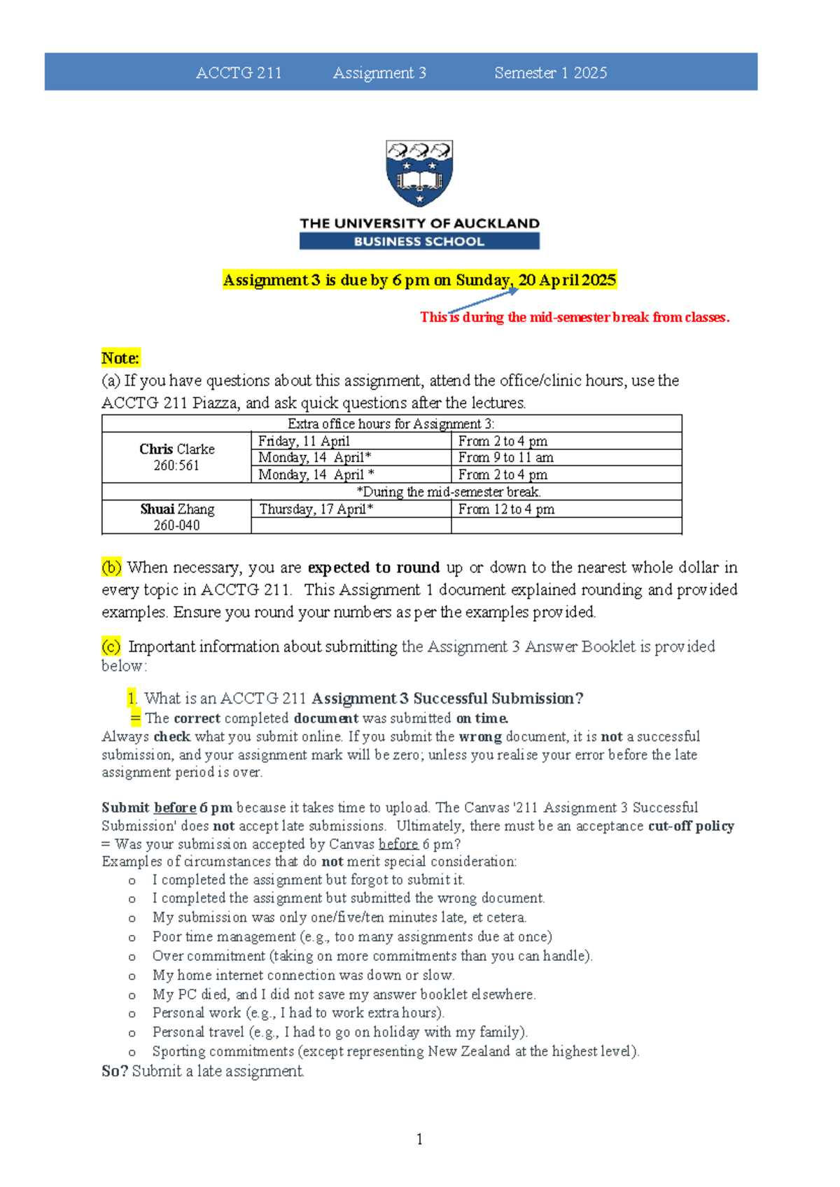 ACCTG 211 Assignment 3 Guidelines & Submission Details for Semester 1 ...