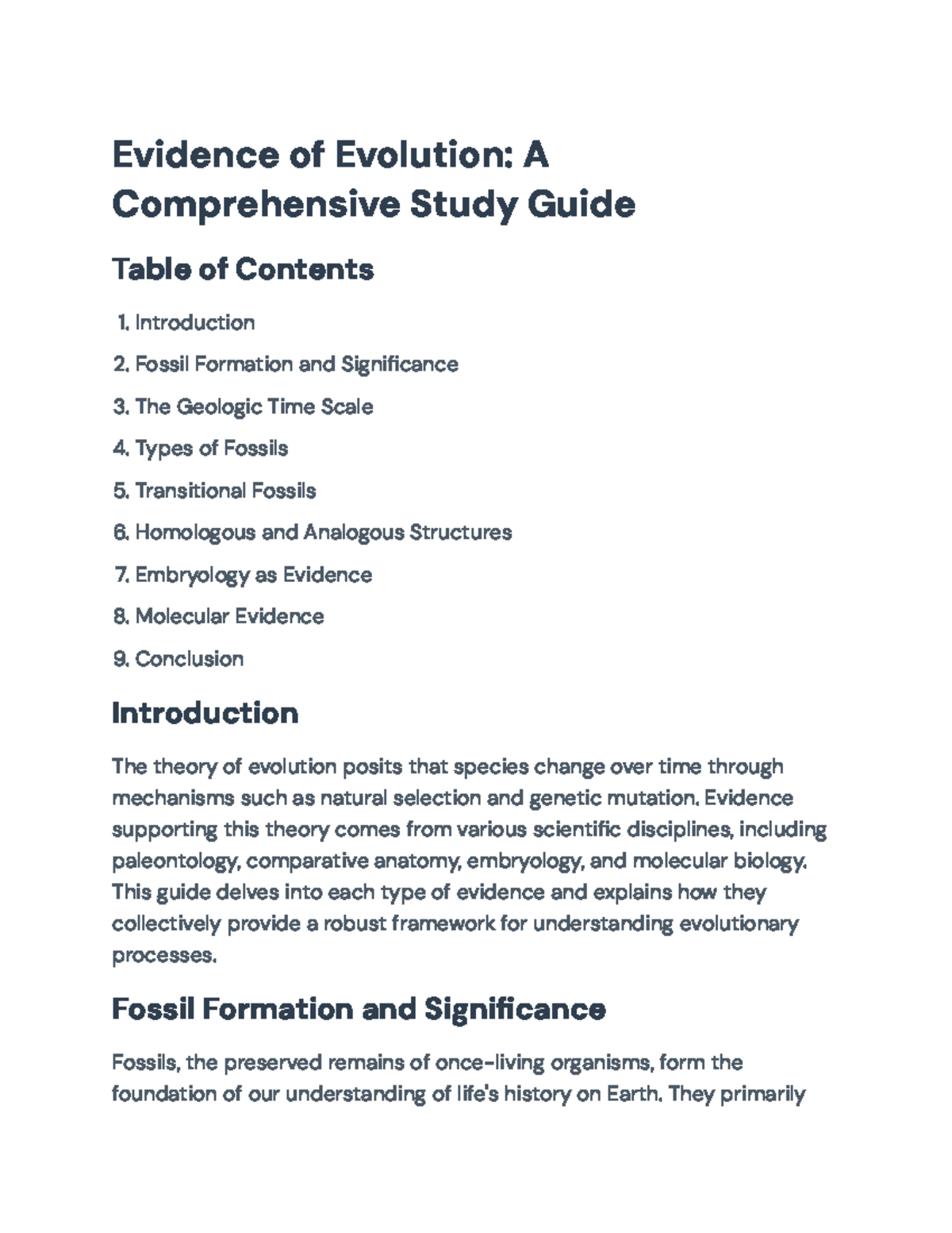 Evidence of Evolution: Comprehensive Study Guide (BIO101) - Evidence of ...