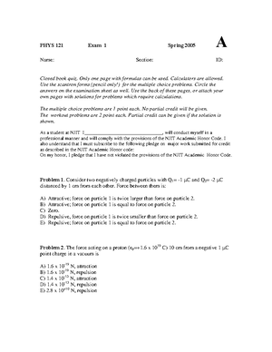 Physics 121 Formula Sheet, Common Exam 1 and 2 - Formulas PHYS 121 ...