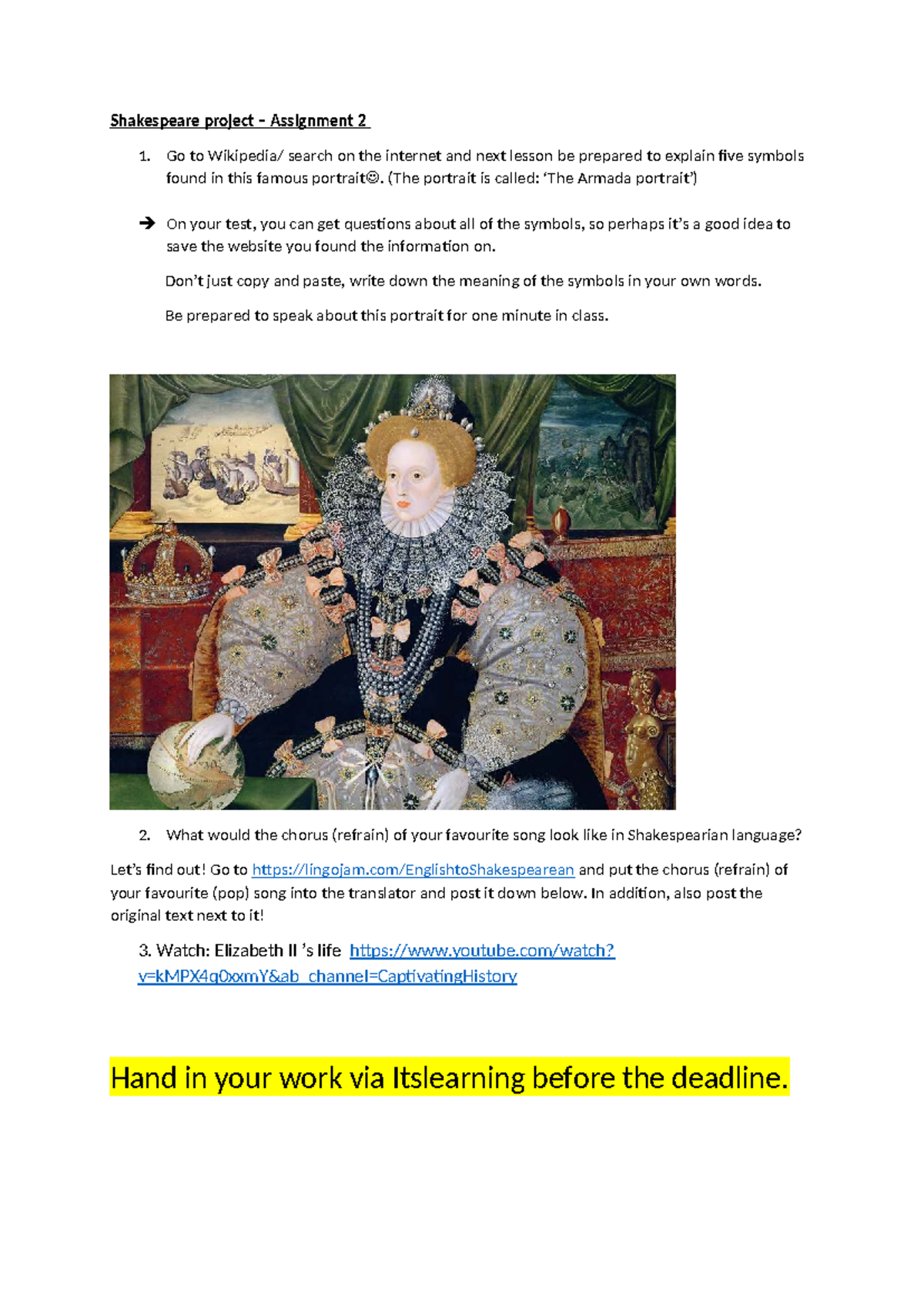Shakespeare Project Assignment 2: Symbols & Song Translation - Studeersnel