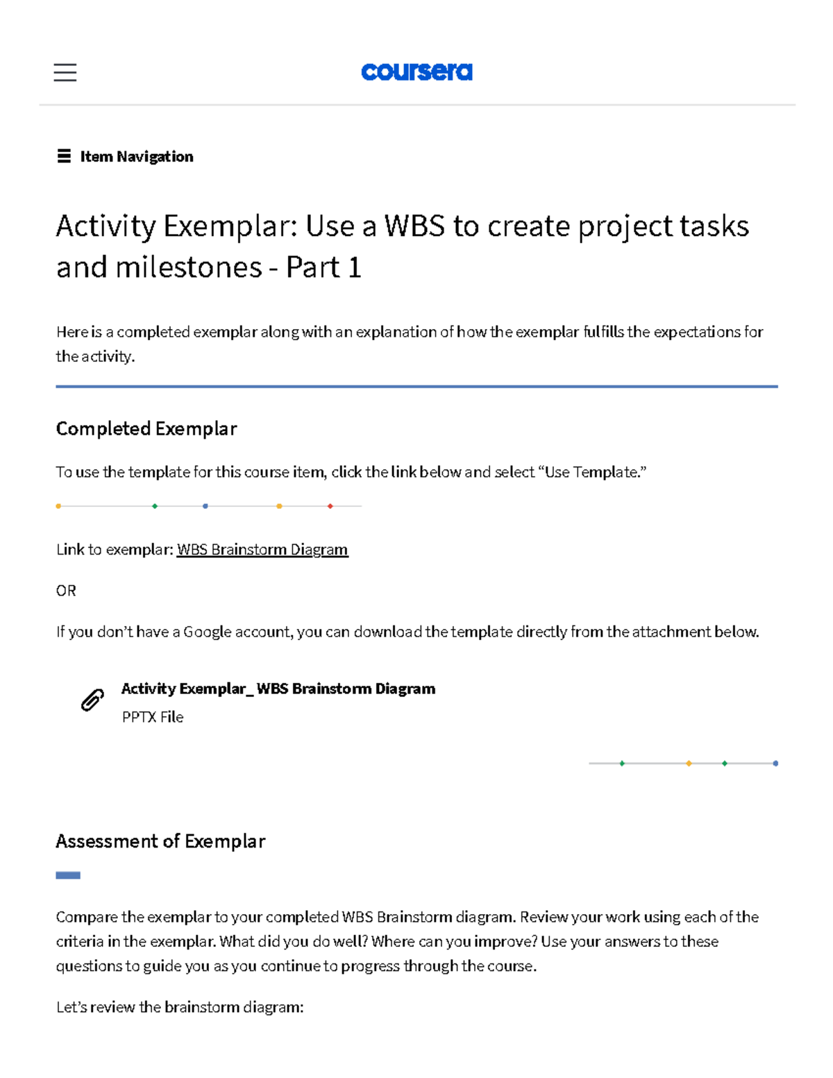 WBS Project Tasks & Milestones Exemplar - Coursera Part 1 - Studocu