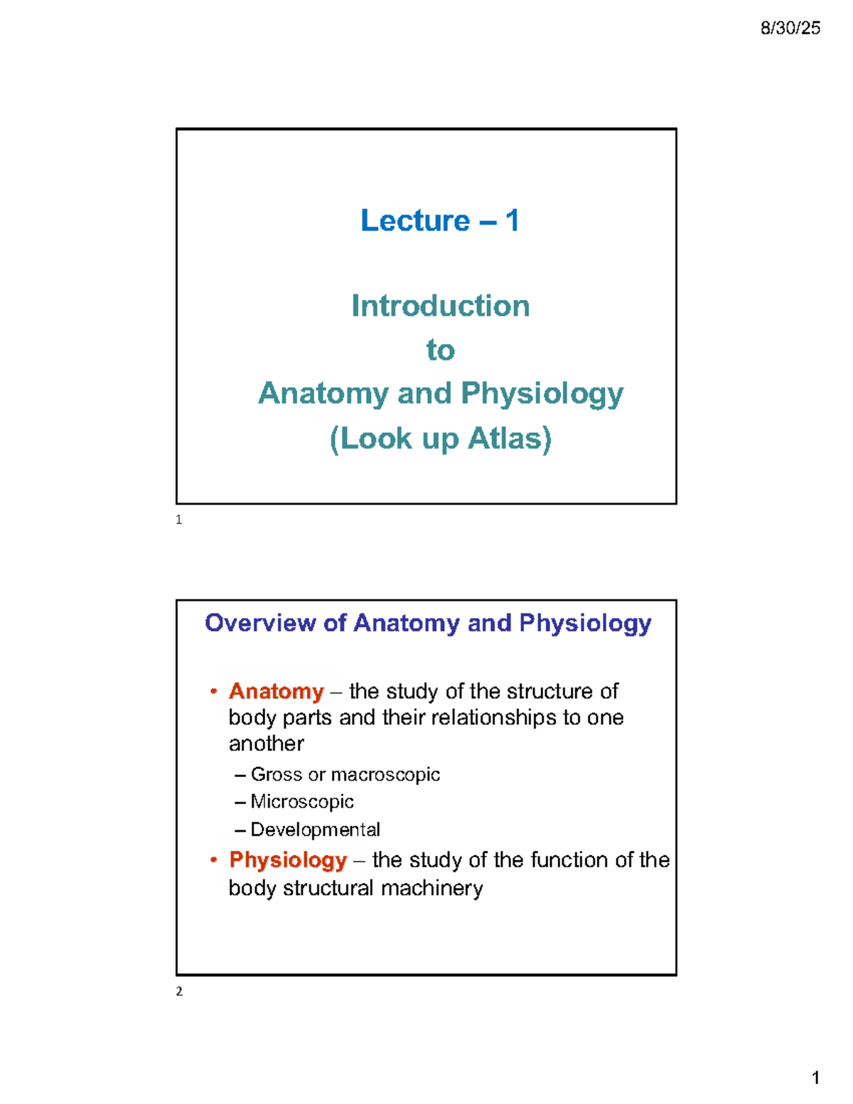 Lecture 1: Introduction to Anatomy & Physiology (A&P 101) - Structural ...