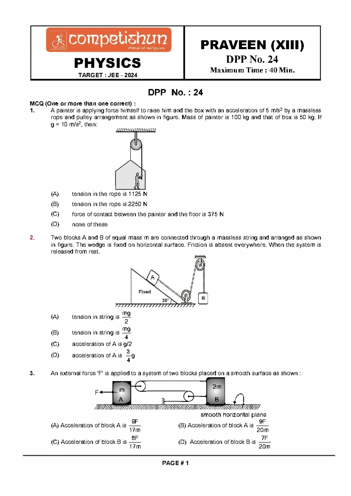 DPP No. 22 - Physics MCQs for JEE 2024 Preparation - Studocu