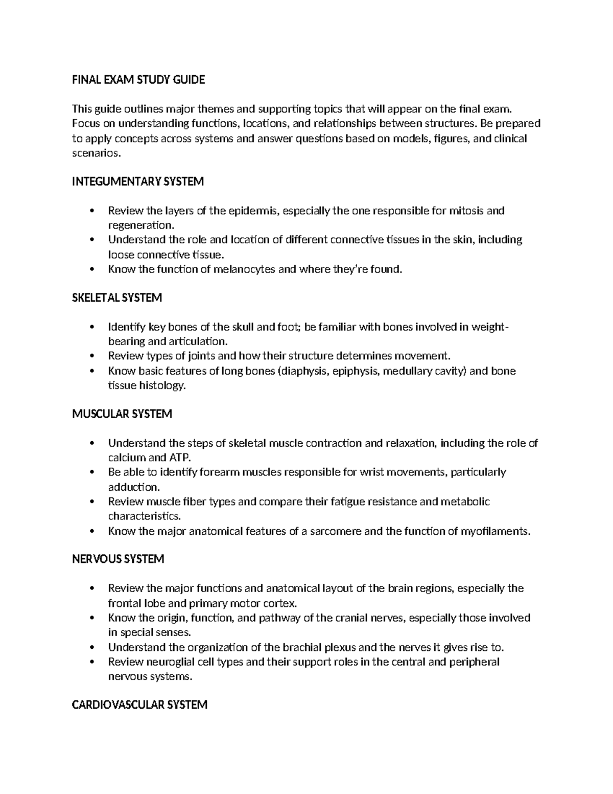 Final Exam Study Guide for Human Anatomy & Physiology (07863634) - Studocu