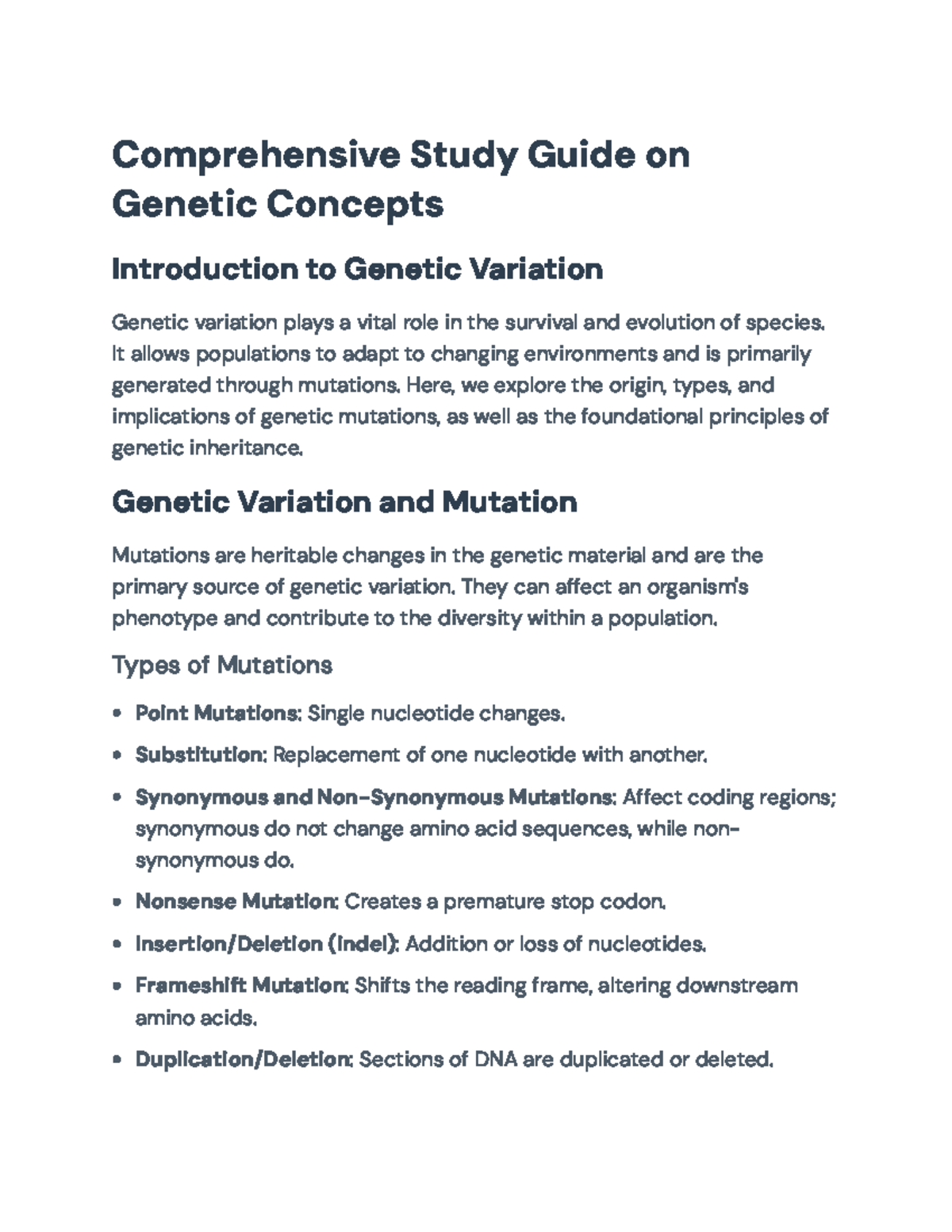 Genetic Variation & Mendelian Genetics: Comprehensive Study Guide ...