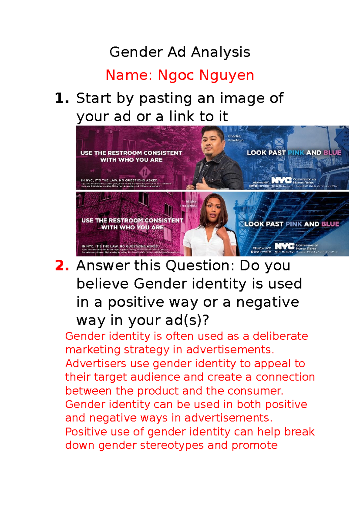 Gender Ad Analysis - CAA 101: Exploring Positive & Negative Uses - Studocu
