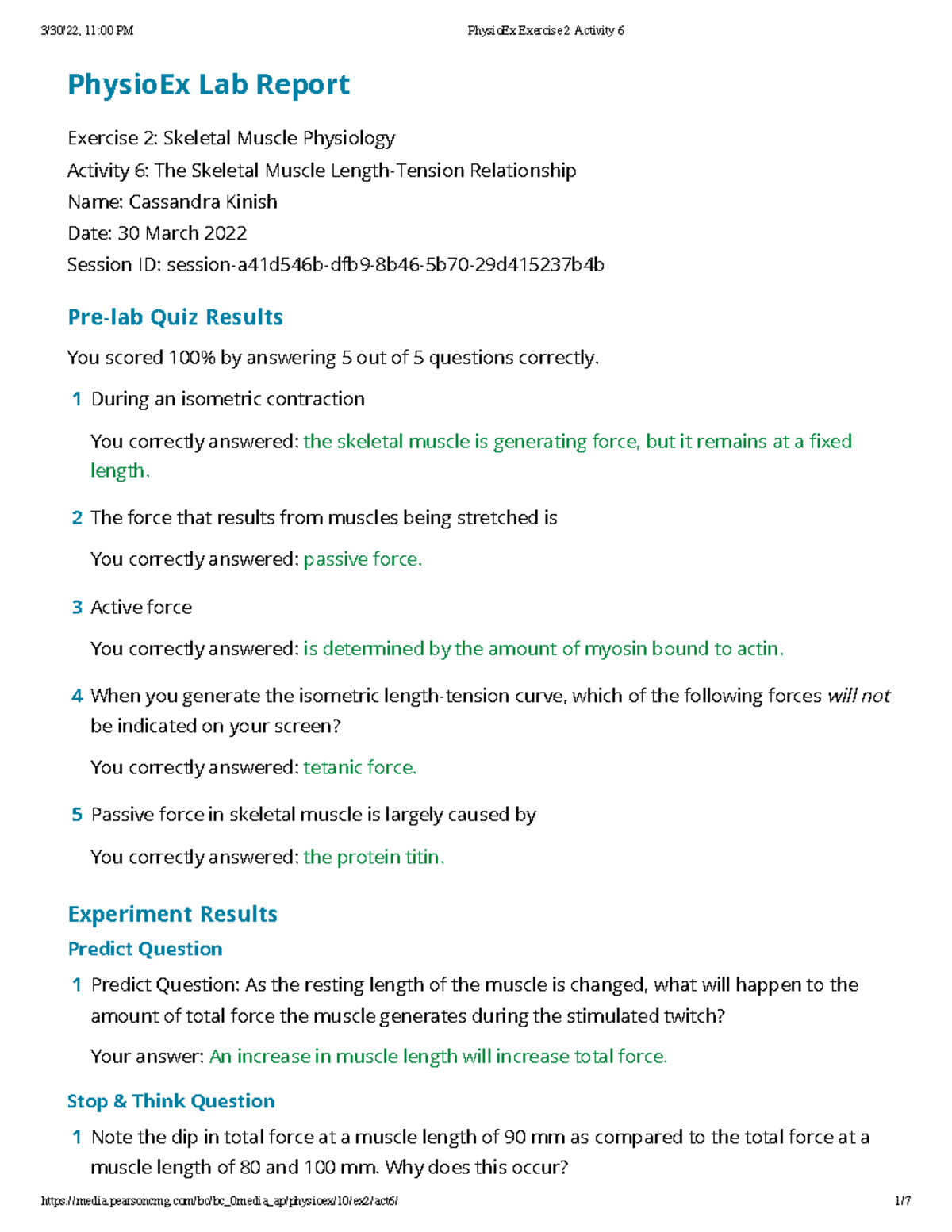 PhysioEx Exercise 2: Skeletal Muscle Length-Tension Relationship Report ...