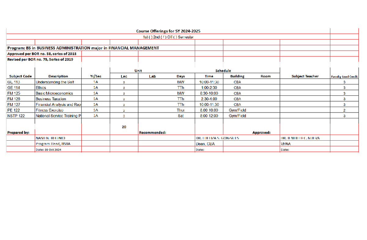 Bsba course offerings 2nd sem 2025 - Course Offerings for SY 1st ( ) 2nd Off ( ) Semester ...