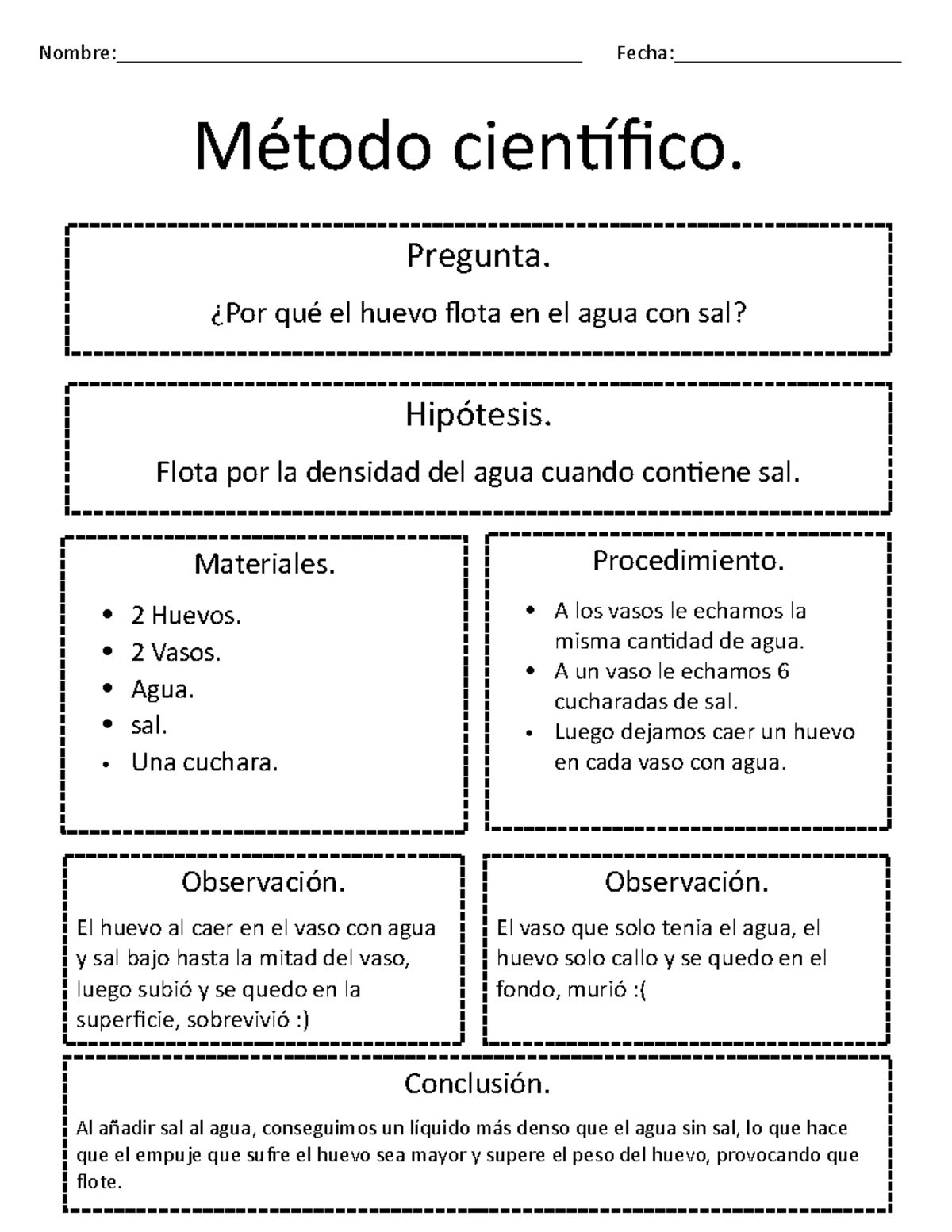 Hoja De Trabajo Del Experimento De Densidad