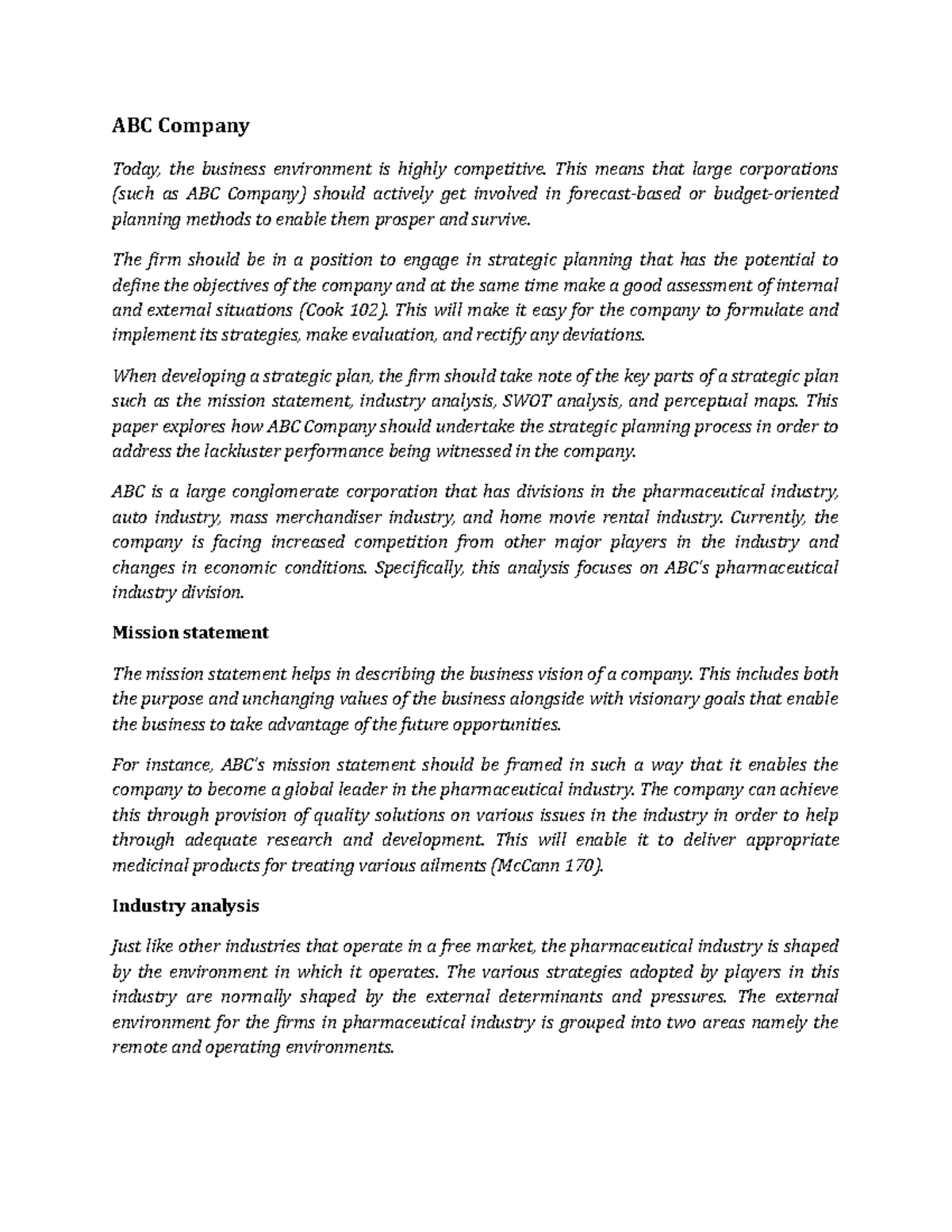 ABC Company Strategy Analysis - Practice Material for Business Studies ...