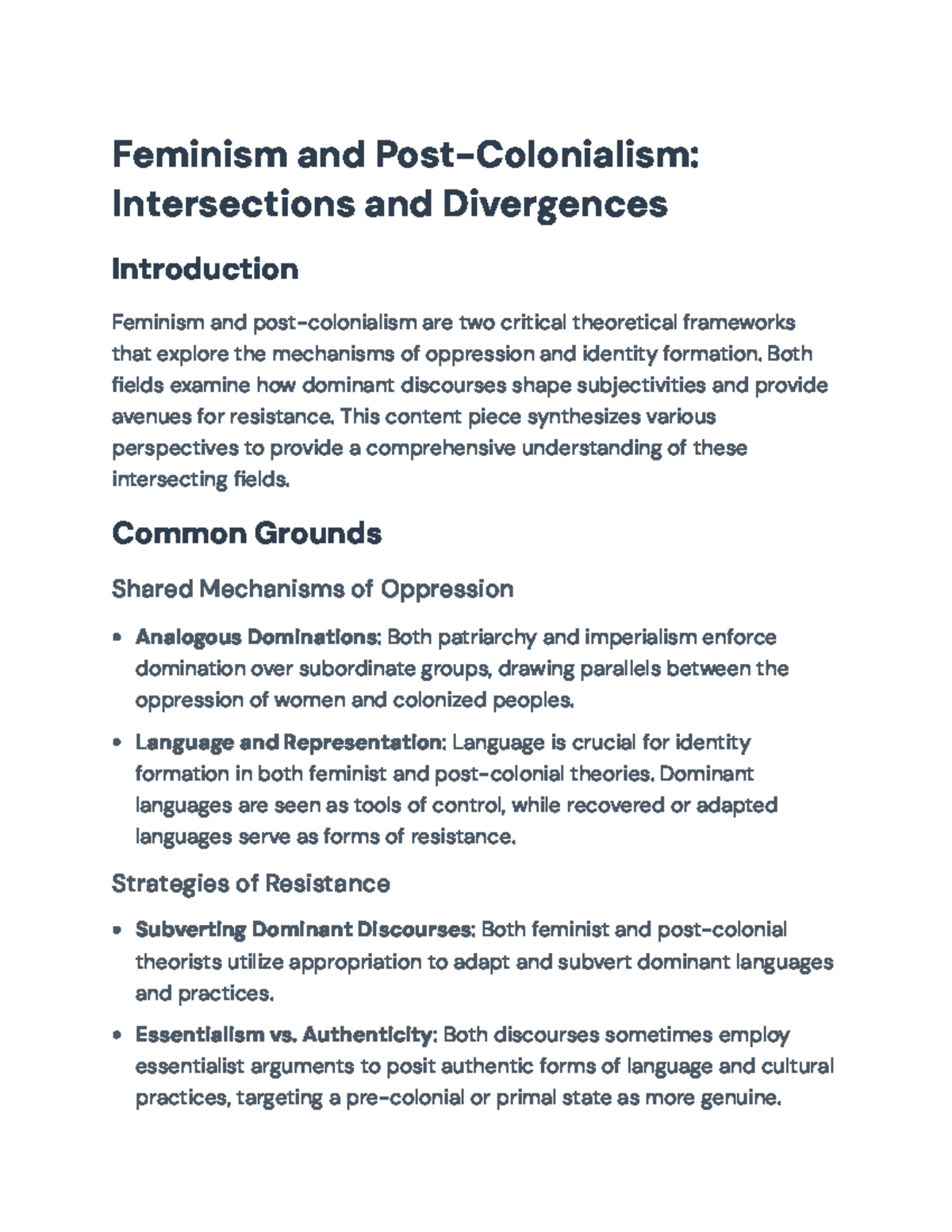 Feminism and Post-Colonialism: Intersections and Divergences Analysis ...