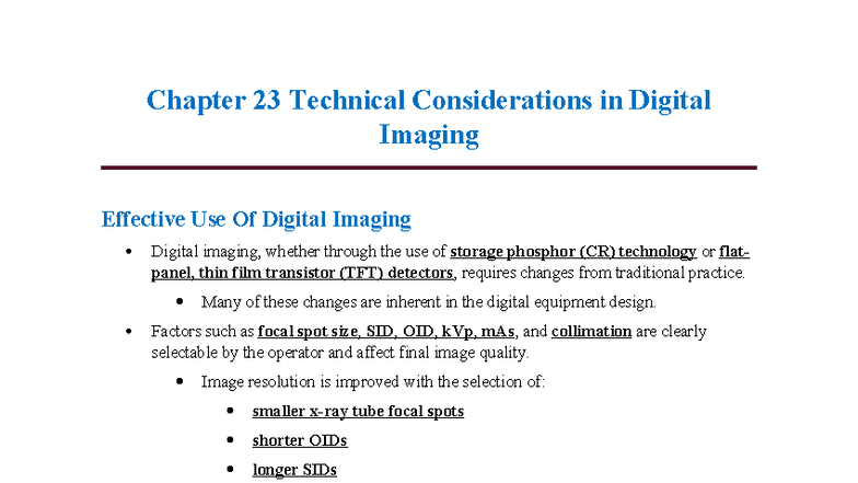 Chapter 23 Notes: Technical Considerations in Digital Imaging - Studocu
