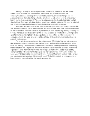 Cesim - Individual Reflection on Learning - Strategic Management MGT Cesim Business Simulation ...