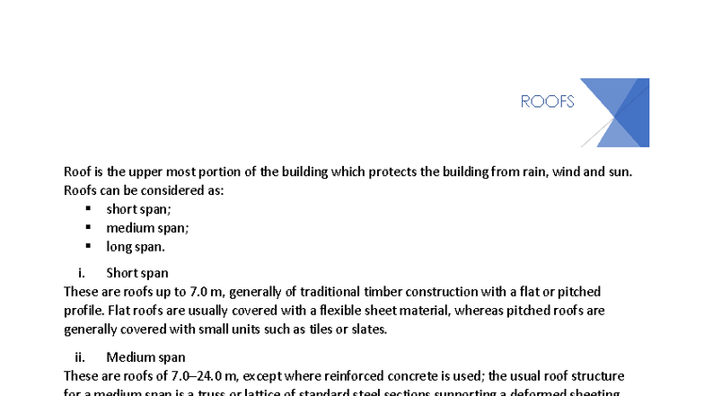 Roofs - Types, Construction, and Performance Requirements Notes - Studocu