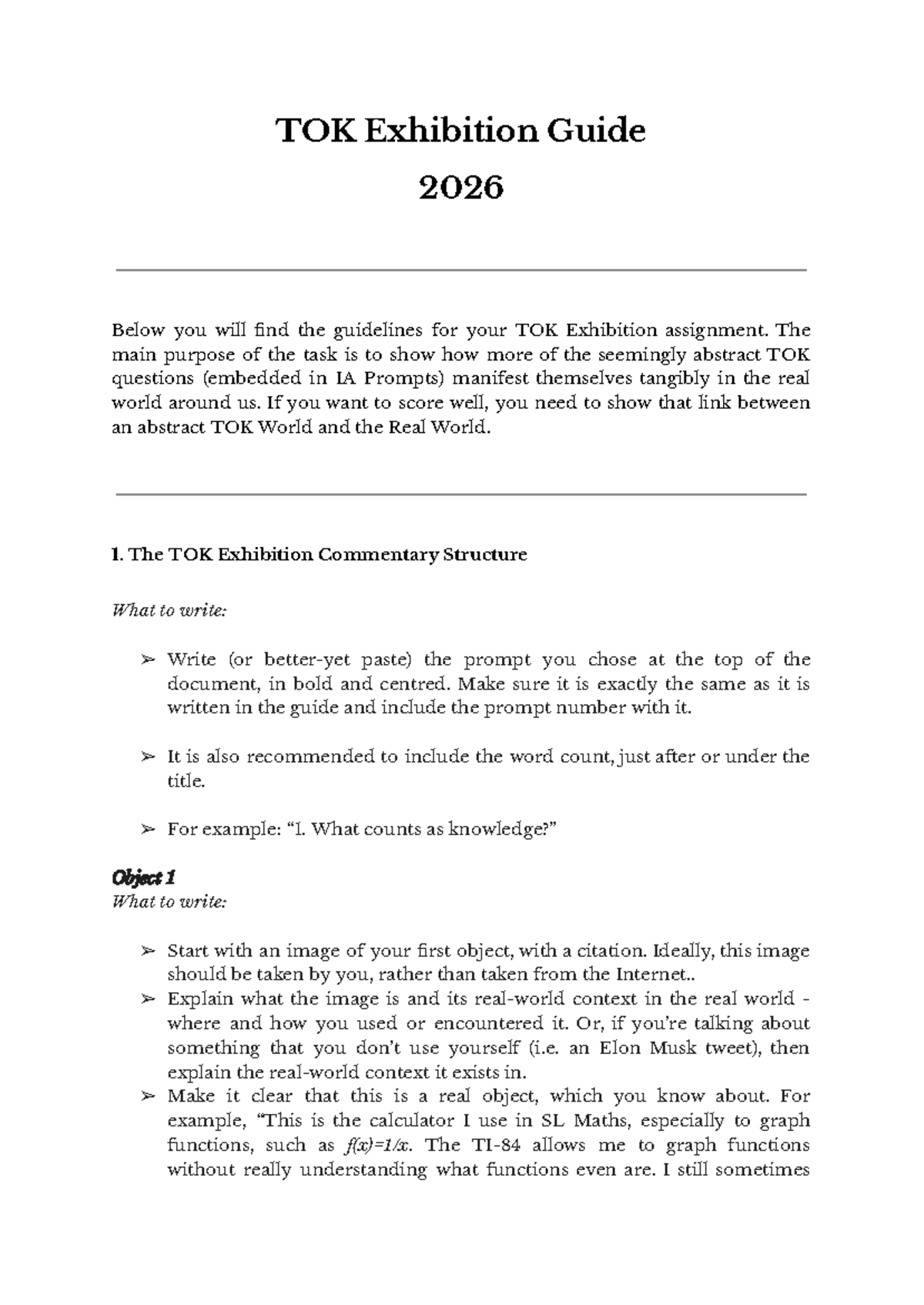 TOK Exhibition Guide 2026: Guidelines for Your Assignment - Studocu