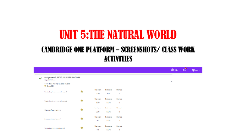 UNIT 5: THE NATURAL WORLD - CLASS WORK ACTIVITIES (B1) - Studocu