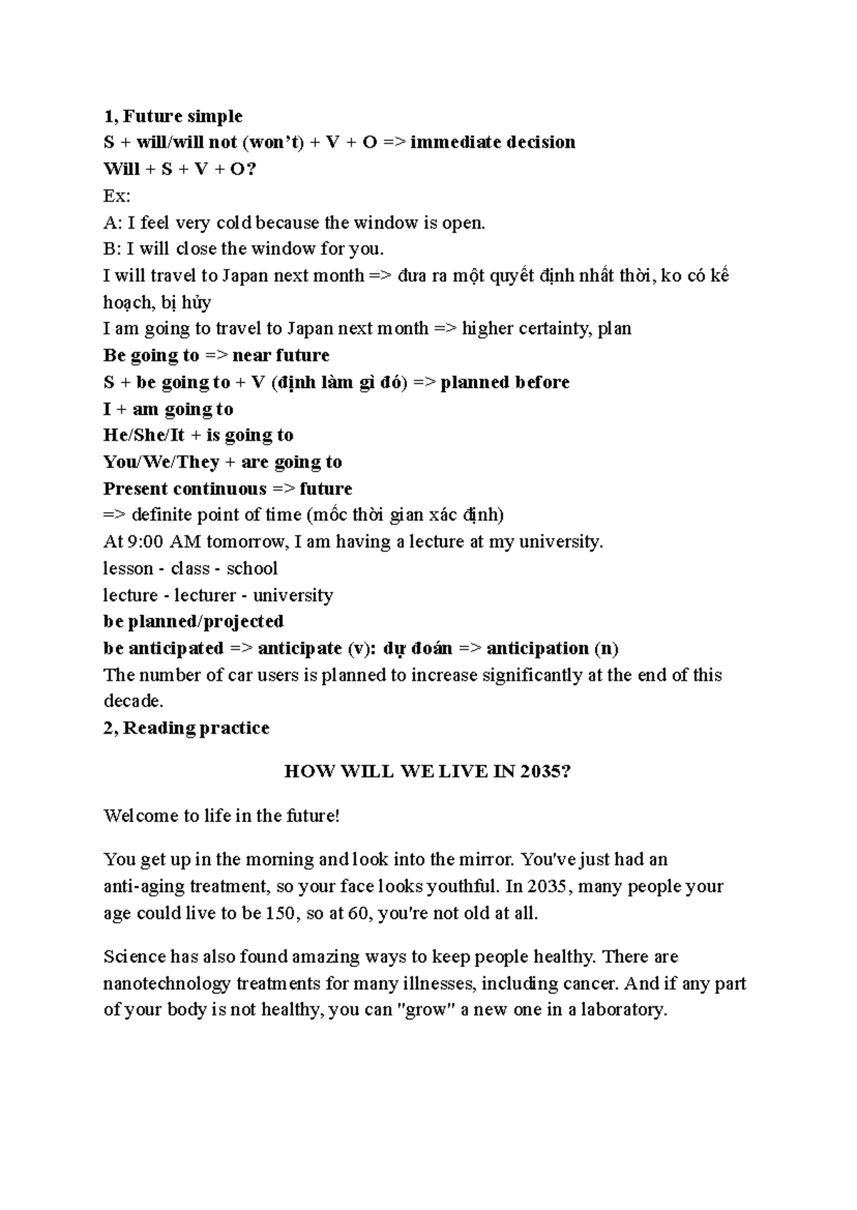 Lesson 36: Future Simple Tense & Predictions about 2035 - Studocu