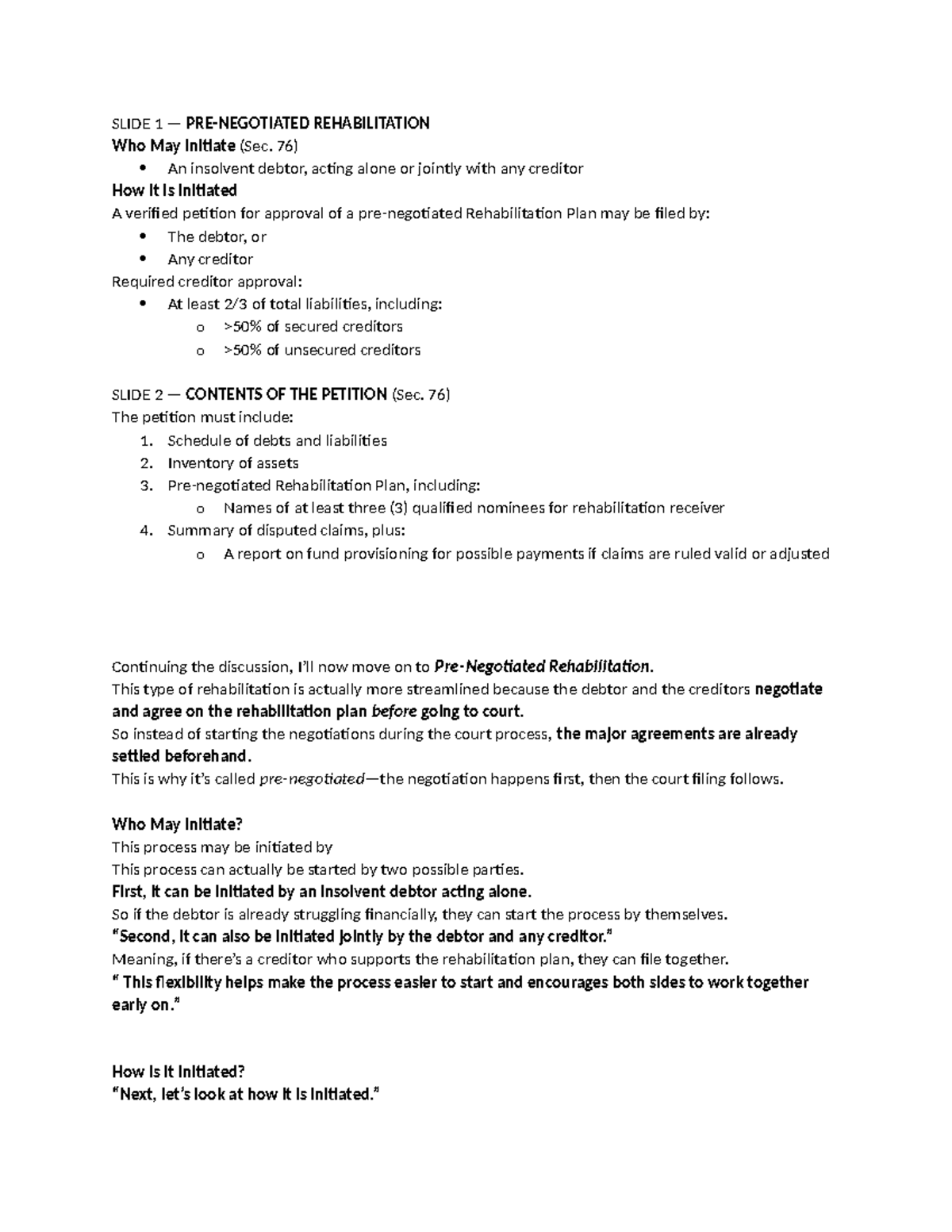 LAW 101: Rehabilitation Process Overview and Initiation Steps - Studocu