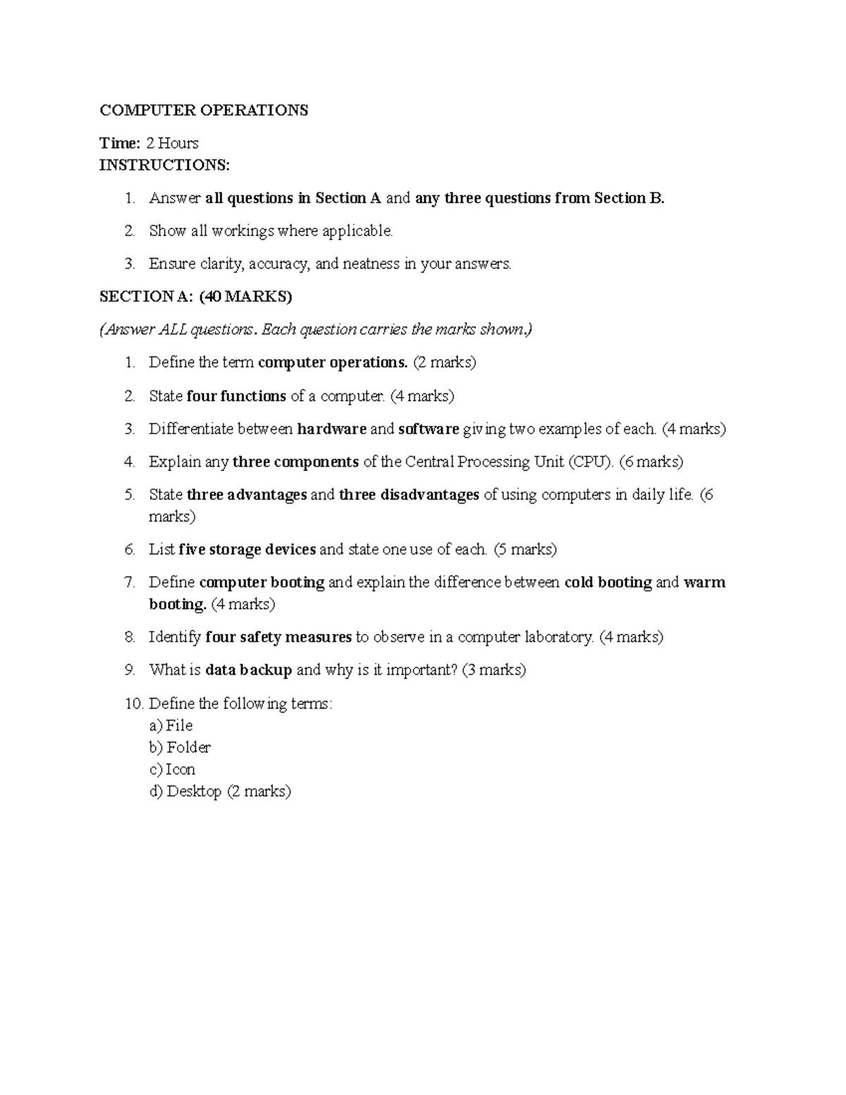 COMPUTER OPERATIONS Revision Notes - 2 Hour Exam Guide - Studocu