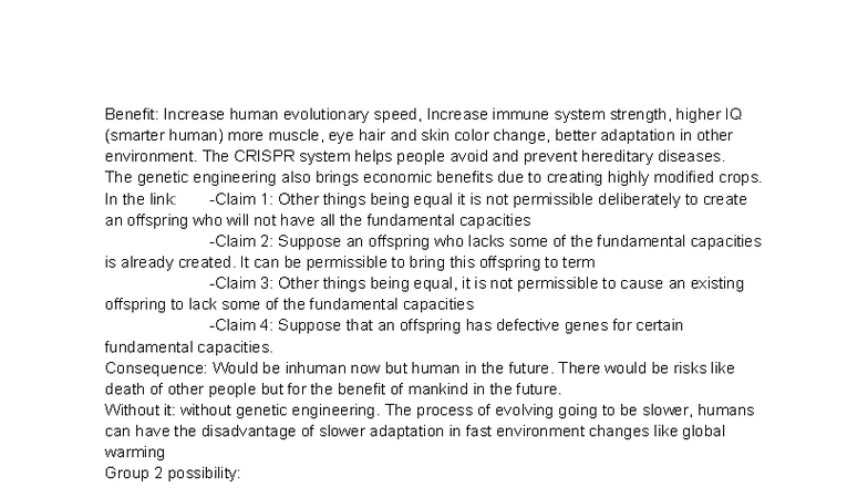 Debate Project: Genetic Engineering Impacts on Human Evolution - Studocu
